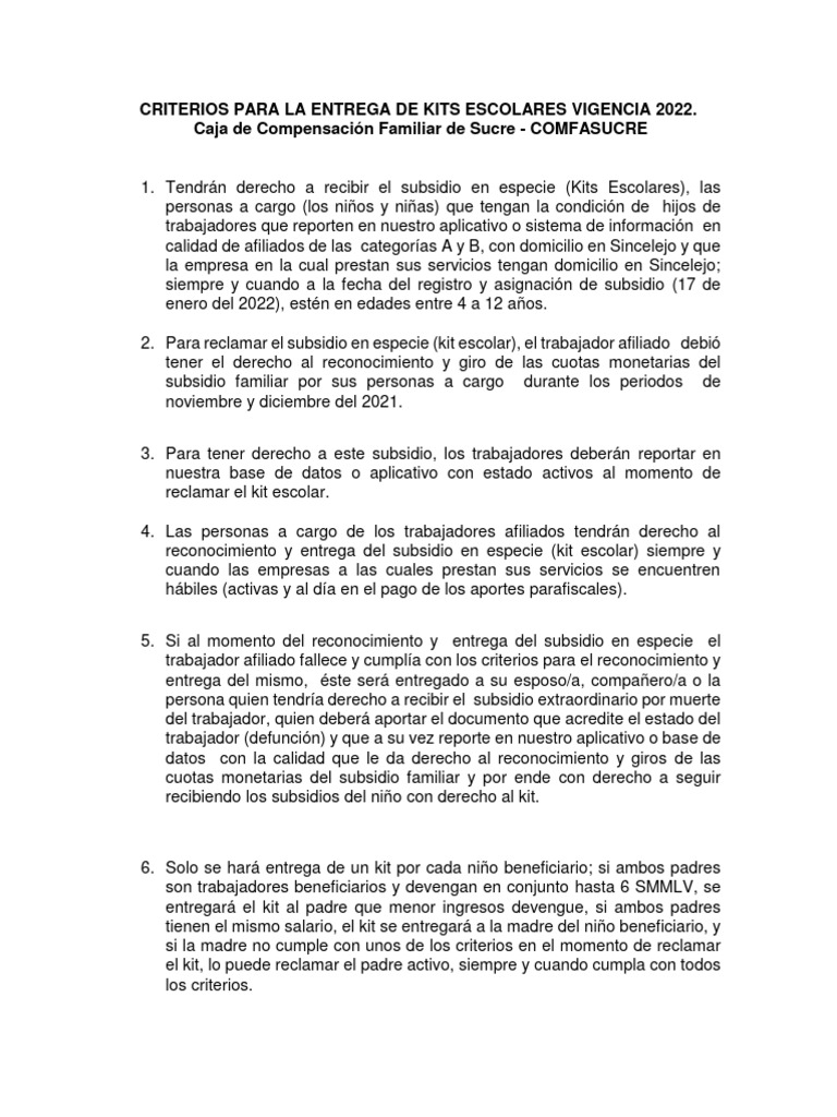 2. CRITERIOS_ENTREGA_KITS_ESCOLARES_2022 | PDF