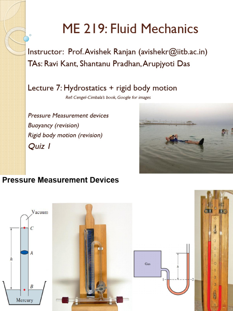 ME 219: Fluid Mechanics | PDF | Buoyancy | Pressure