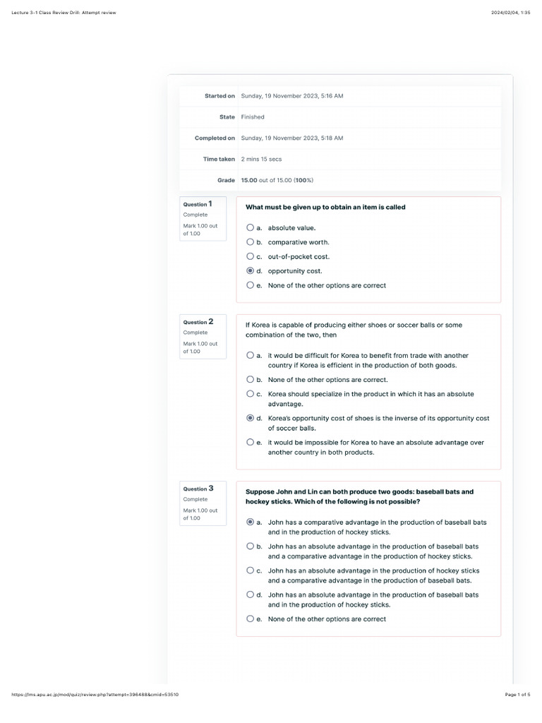 Lecture 3-1 Class Review Drill: Attempt Review | PDF
