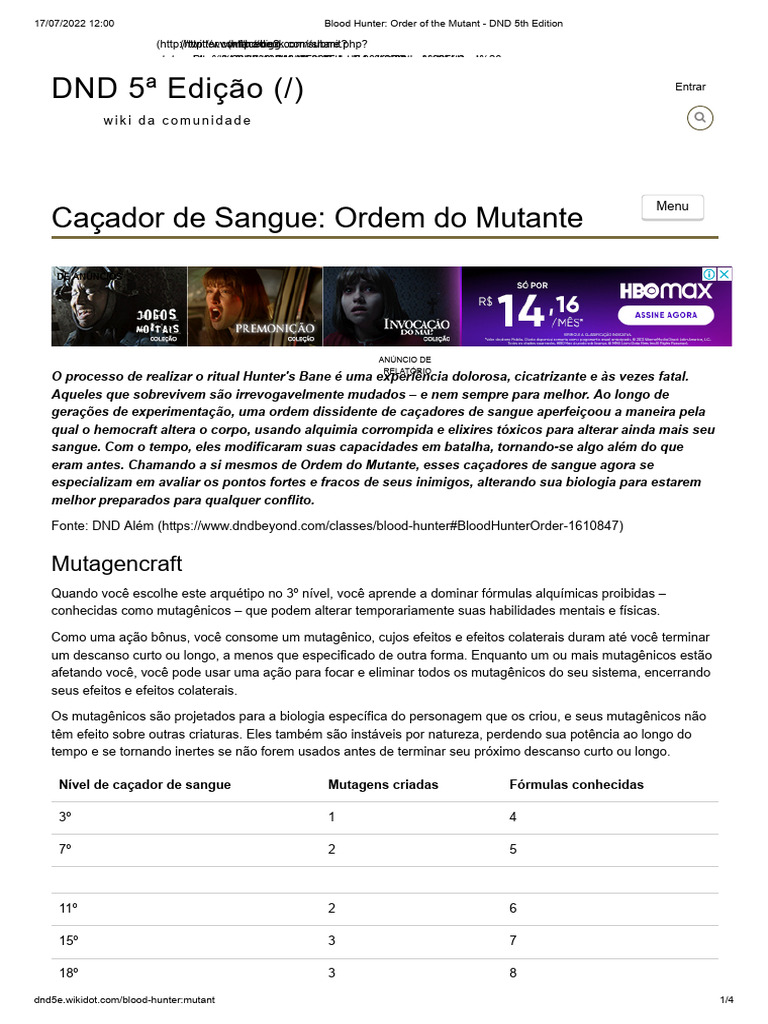 Blood Hunter - Order of The Mutant - DND 5th Edition | PDF