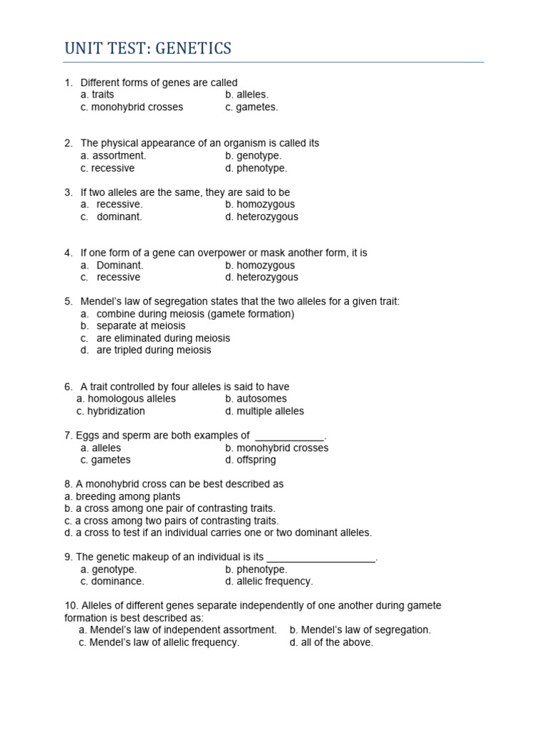 Genetics Assessment 2 | PDF | Dominance (Genetics) | Genotype