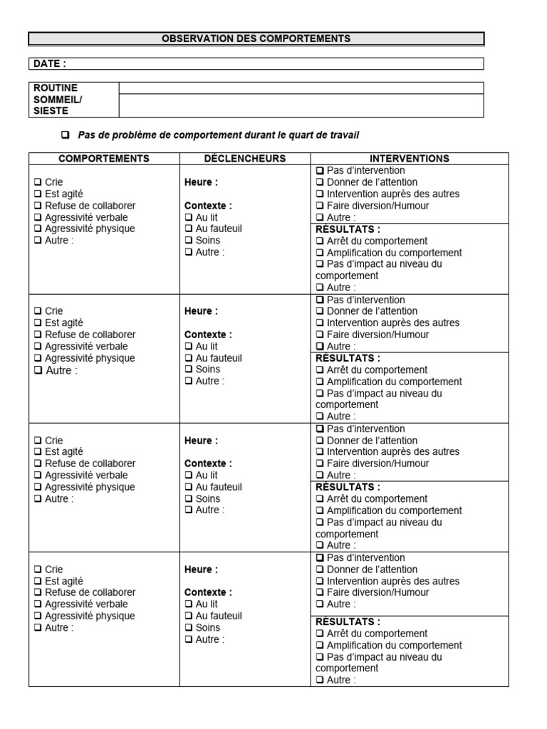 1 Grille Observation Des Comportements | PDF