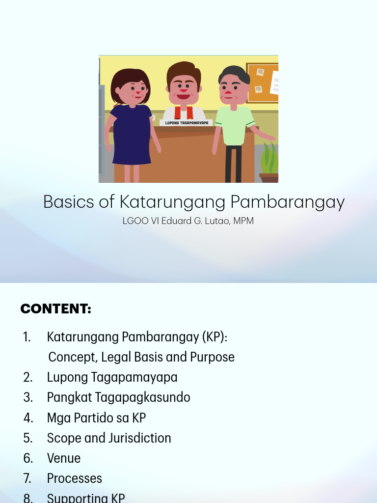 Basics of Katarungang Pambarangay by Elutao | PDF | Ethical Principles ...