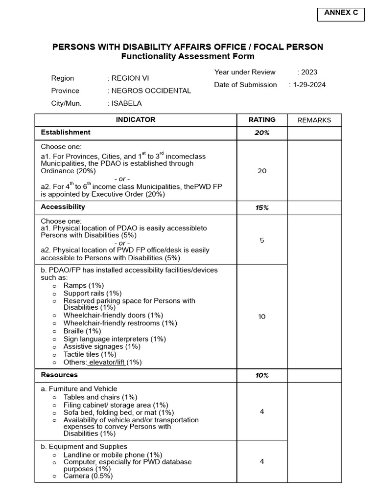 PDAO Functionality Assessment Annex C Sample | PDF | Accessibility