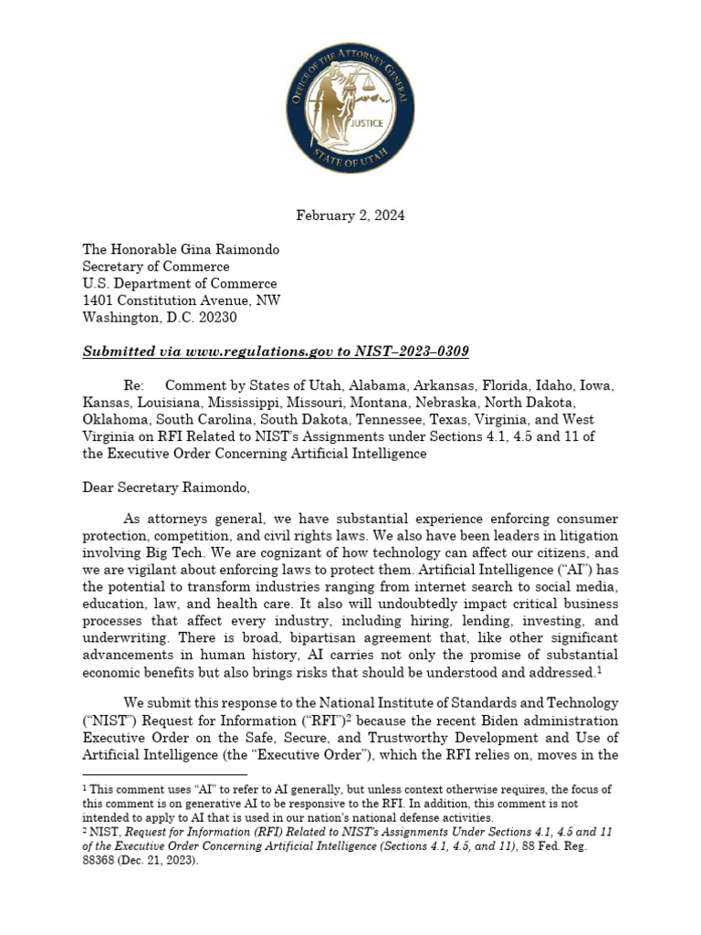 2.2 State AG Response On AI Executive Order | PDF
