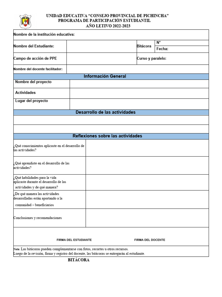 Formato Bitacora | PDF