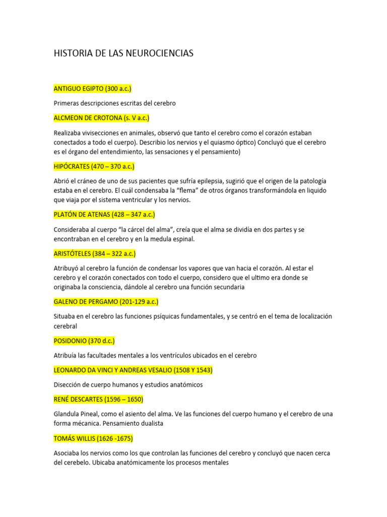 Historia de Las Neurociencias | PDF | Cerebro | Sistema nervioso
