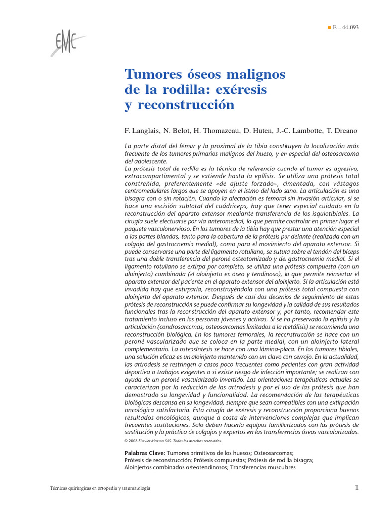 Tumores Óseos Malignos de La Rodilla Exéresis y Reconstrucción | PDF ...