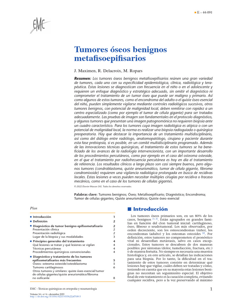 Tumores Óseos Benignos Metafisoepifisarios | PDF | Cáncer | Biopsia