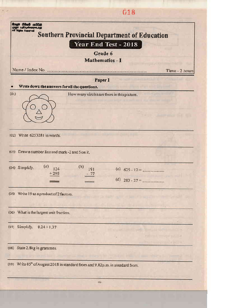 Math Eng G6 I, Ii 2018 | PDF