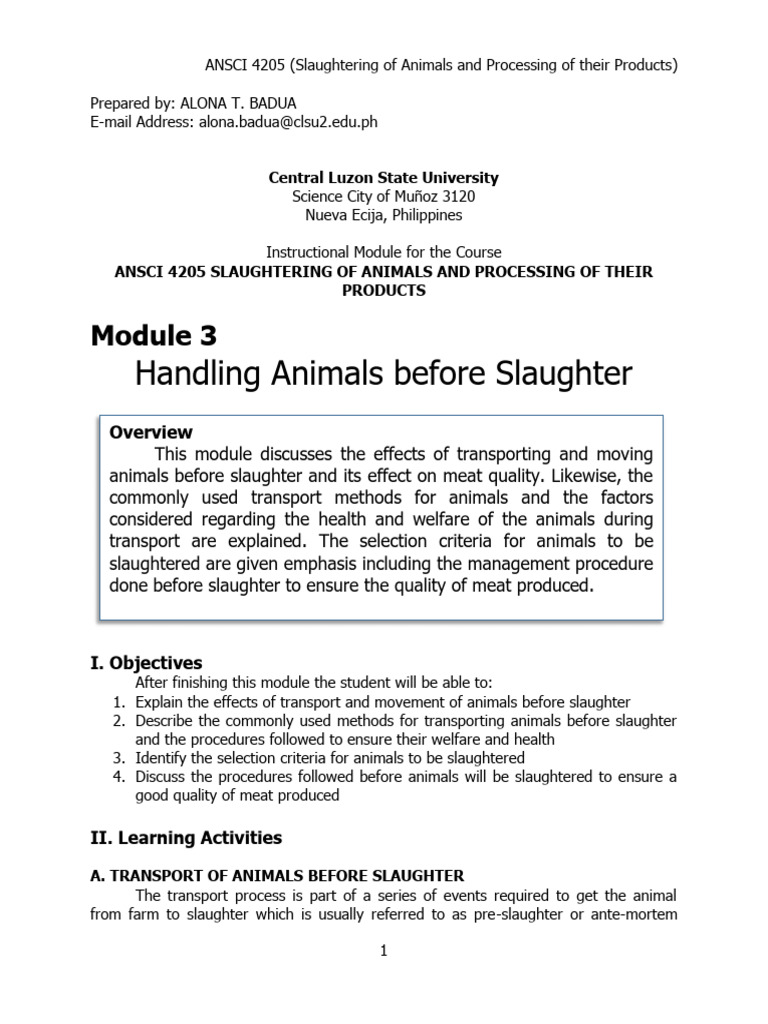 Module 3 - Handling Animals Before Slaughter | PDF
