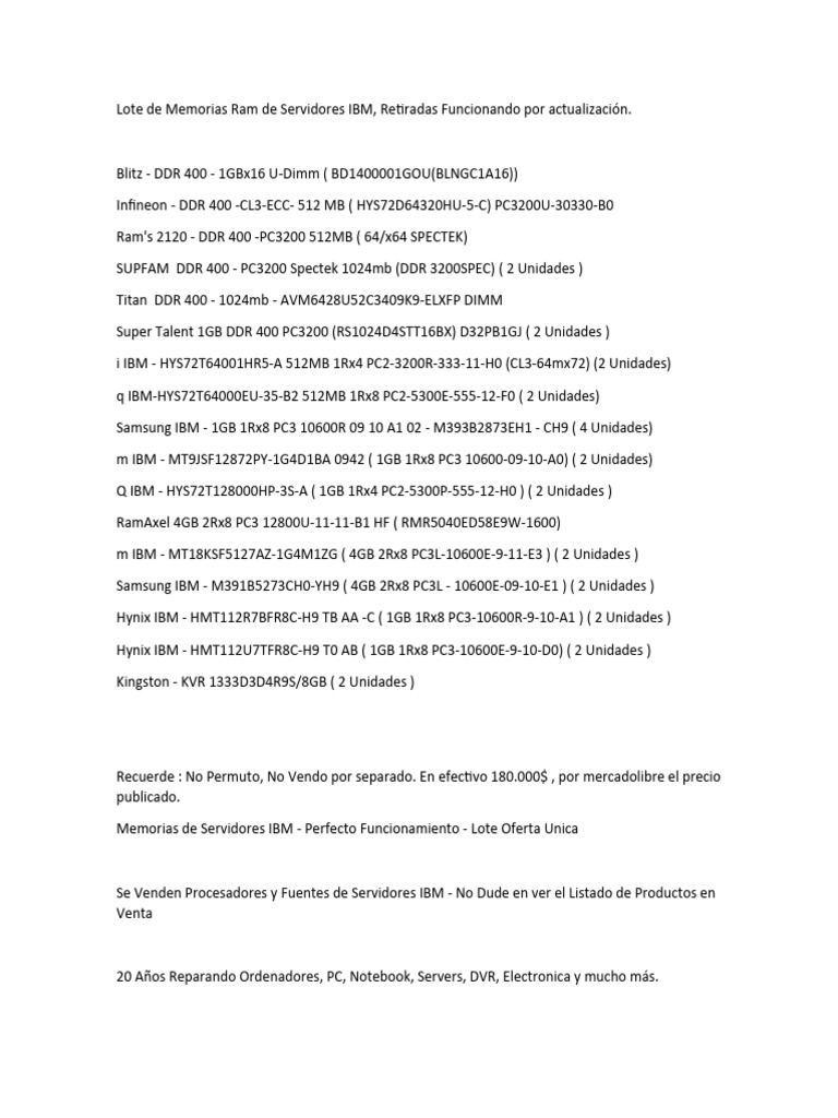 Listado Memorias Ram | PDF