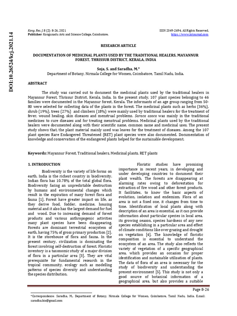 Documentation of Medicinal Plants Used by The Trad | PDF