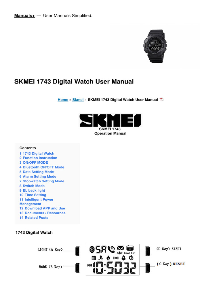 1743 Digital Watch Manual | PDF | Mobile App | Bluetooth