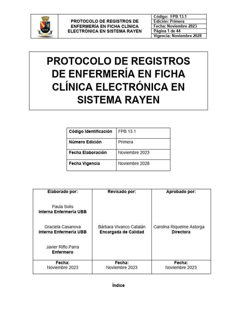 FPB 13.1 Protocolo de Registros de Enfermería 2023 - Pend - Oficialización | Descargar gratis ...