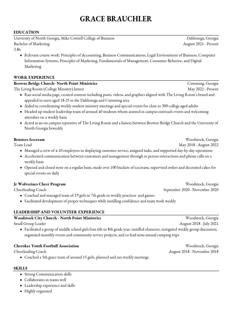Grace Brauchler Resume 1 | PDF