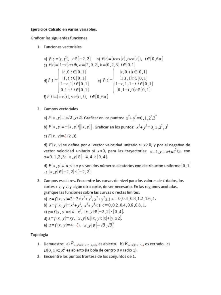 Ejercicios de Cálculo en Varias Variables | PDF