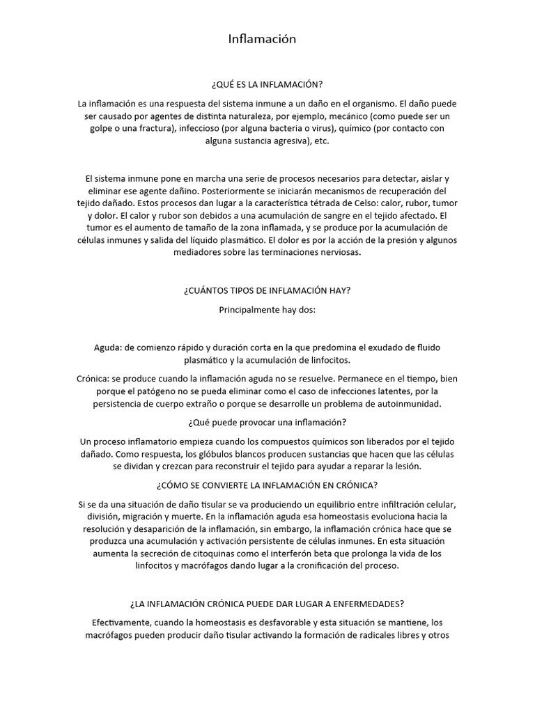 Tipos y Consecuencias de la Inflamación | PDF
