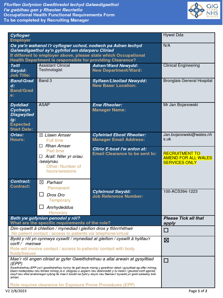 100-ACS394-1223_Occupational Health Questionnaire | PDF