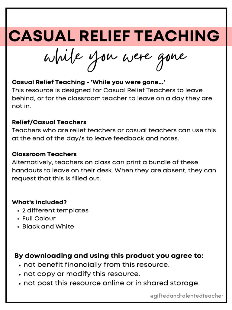 Casual Relief Teaching Feedback Templates | PDF | Classroom | Teachers