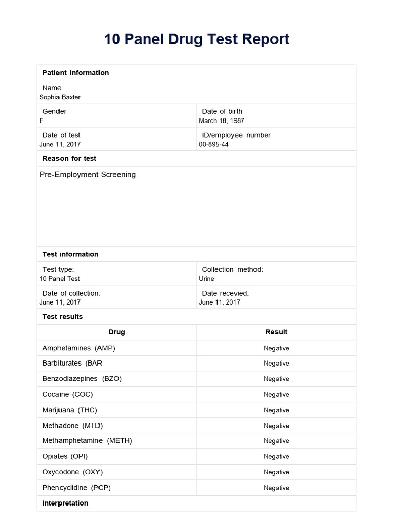 654181ea558a5db58bad836c_10 Panel Drug Test Report Sample | PDF