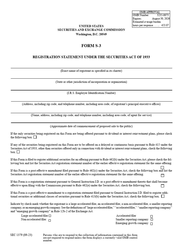 form_s3 | PDF | Regulation S K | Securities (Finance)