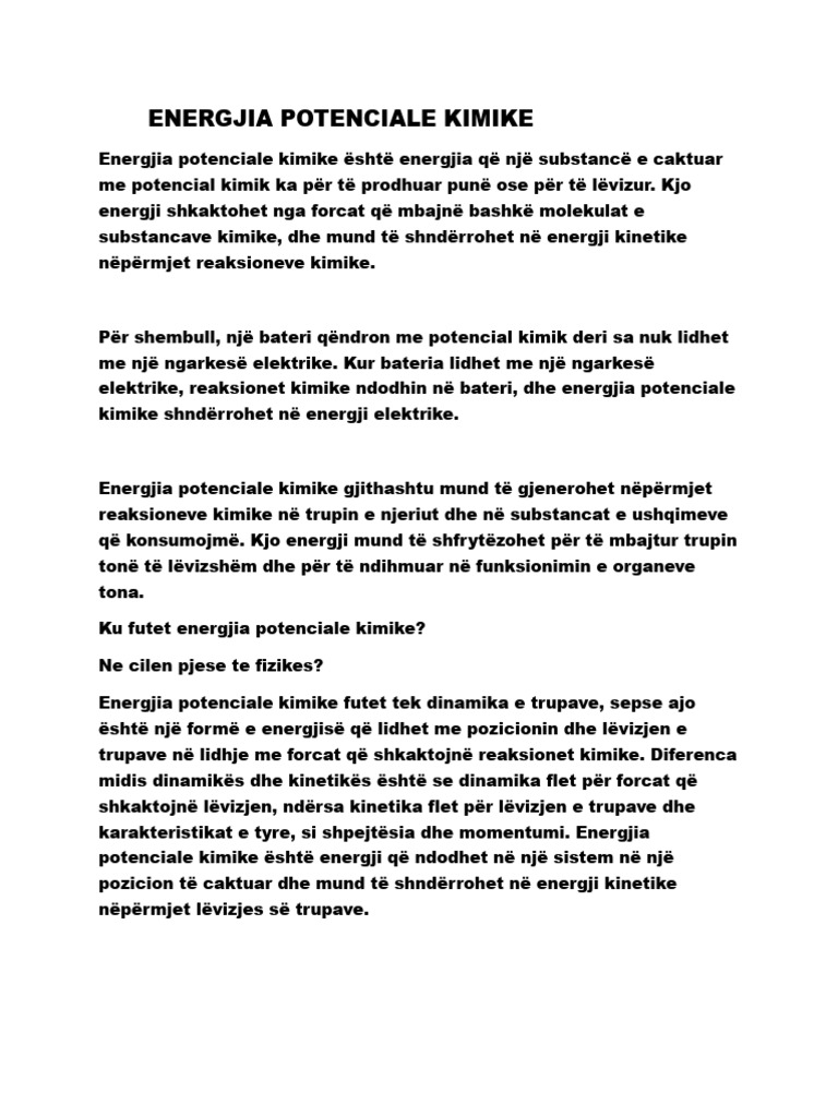 Energjia Potenciale Kimike | PDF