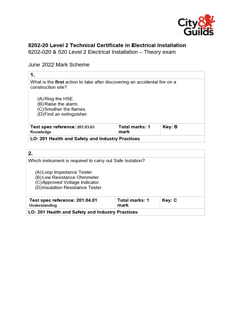 Level 2 Electrical Installation Exam Guide | PDF | Electrical Wiring ...