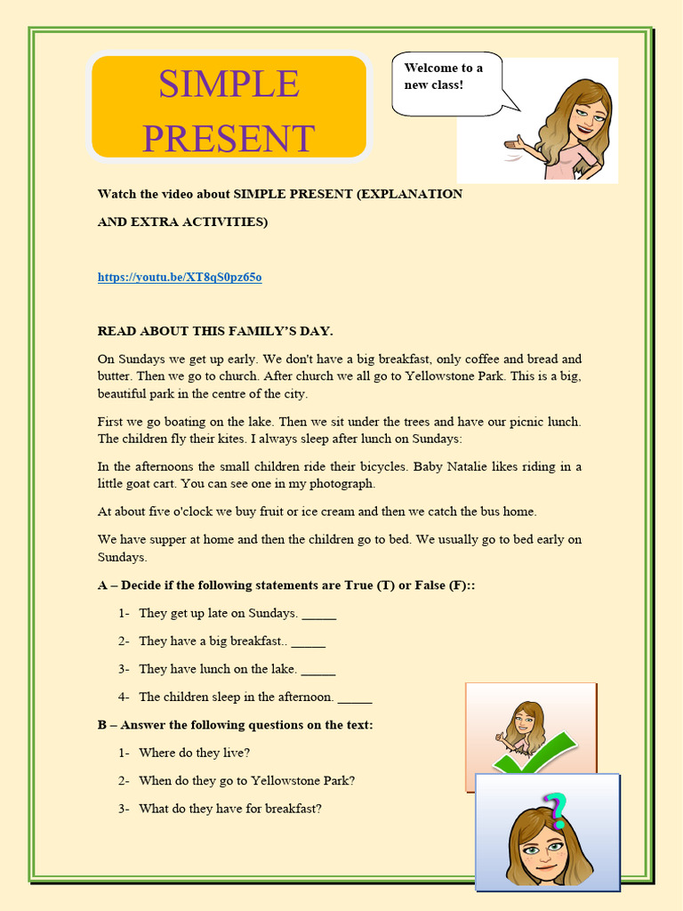 Simple Present Reading Comprehension Exercises 127204 | PDF | Lunch