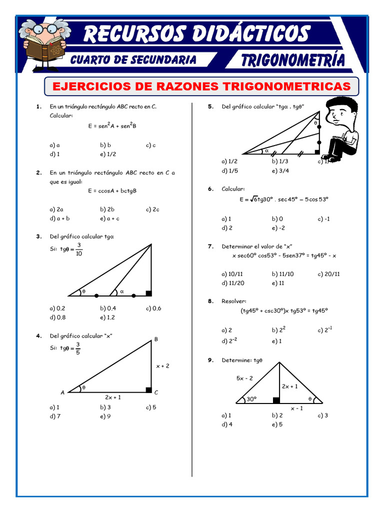 Razones Trigonometricas Ejercicios para Alumnos de 4to de Secundaria | PDF | Geometría Elemental ...