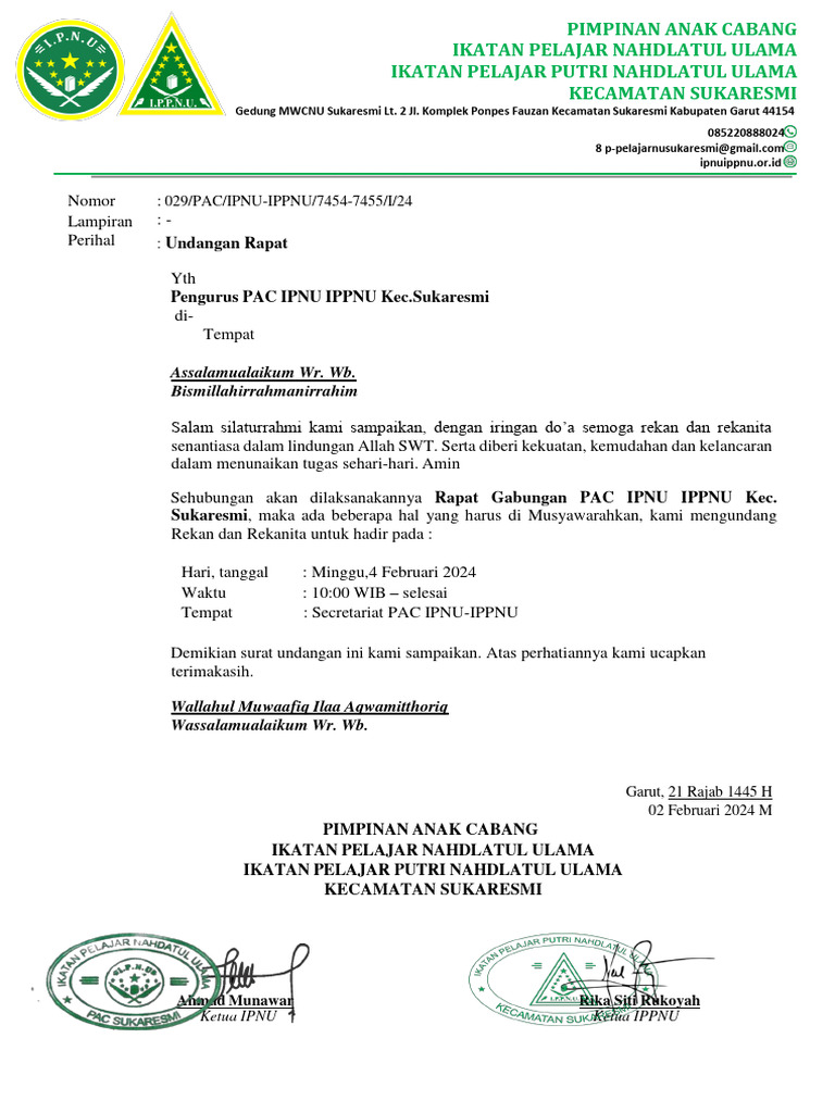 Surat Undangan Pac Ipnu Ippnu-1 | PDF