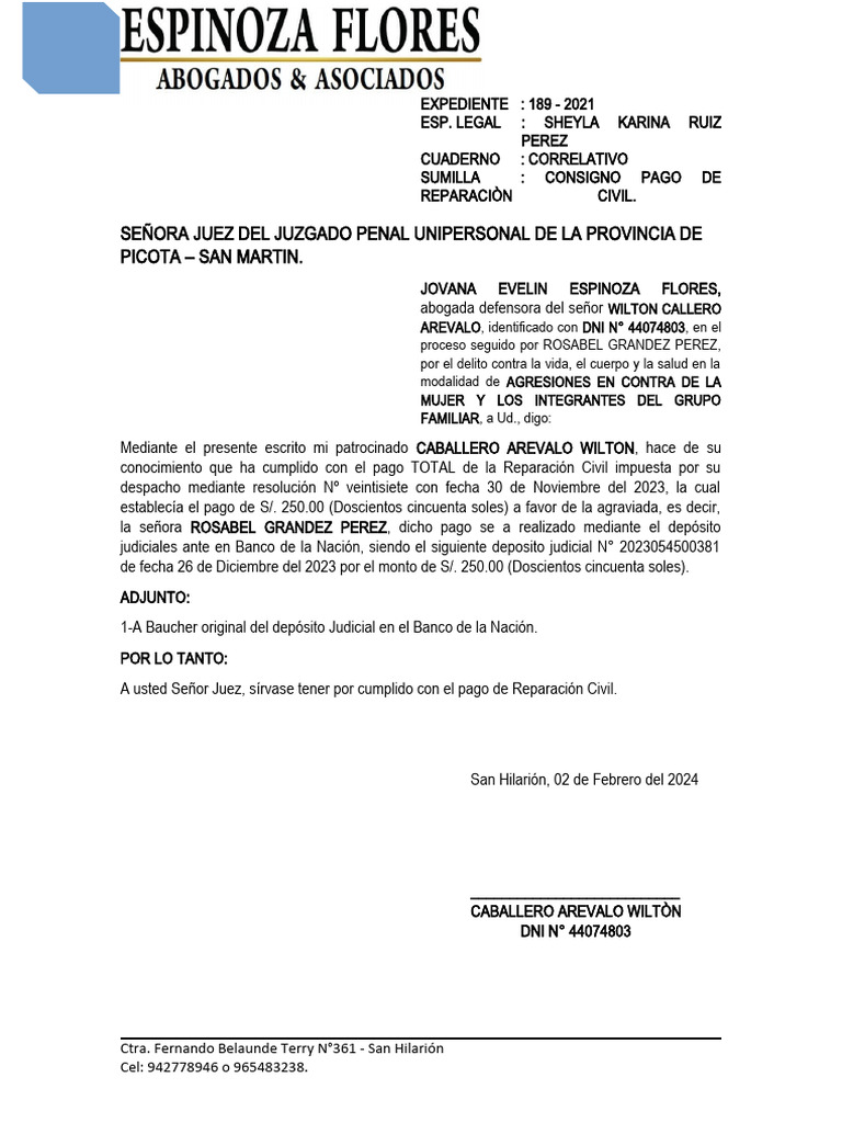 Pago de Reparación Civil en Caso Penal | PDF