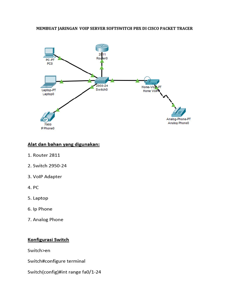 MEMBUAT JARINGAN VOIP SERVER SOFTSWITCH PBX DI CISCO PACKET TRACER | PDF
