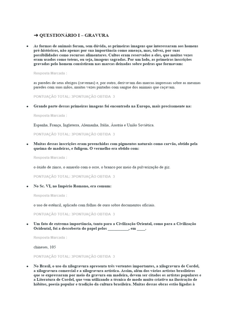 Questionário I - Gravura | PDF