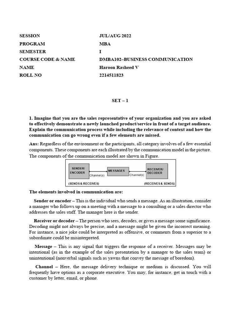 Dmba102 - Business Communication 1 | PDF | Communication | Nonverbal Communication