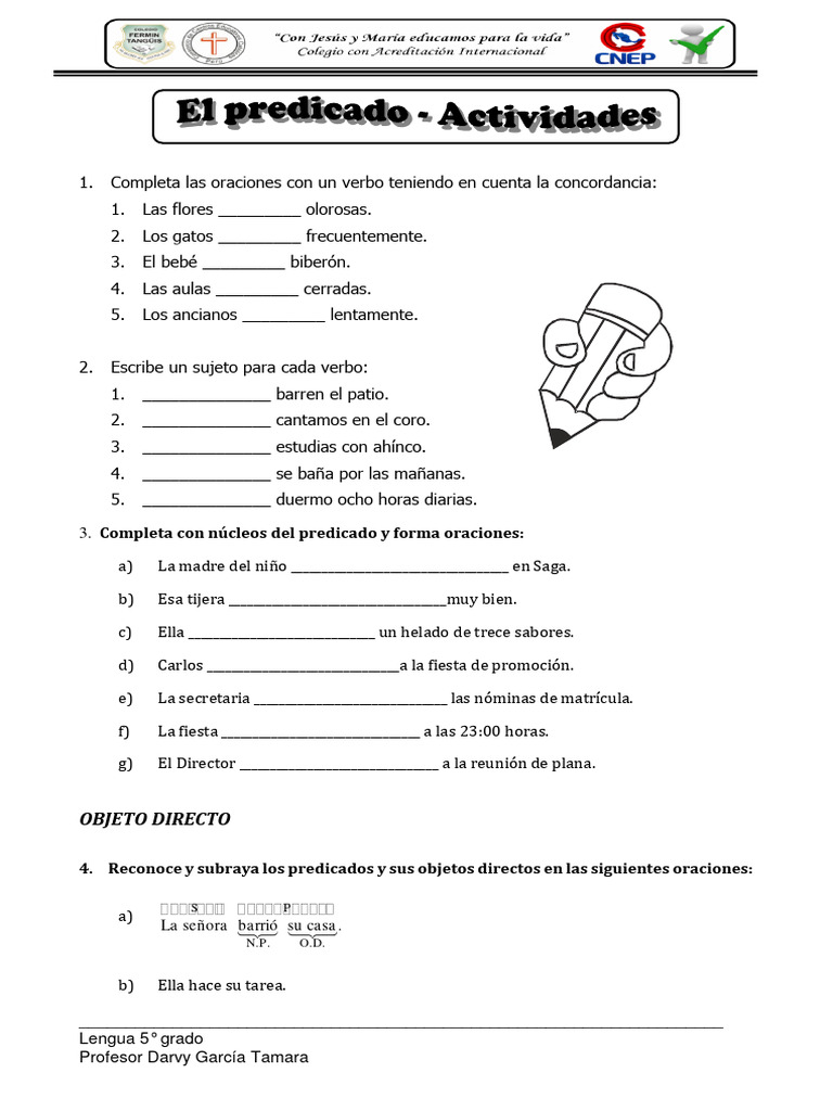 FICHA DE ACTIVIDADES - EL Predicado | PDF | Sintaxis | Gramática