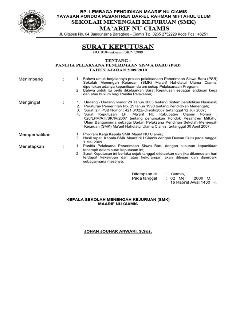 Surat Keputusan PSB 09 | PDF