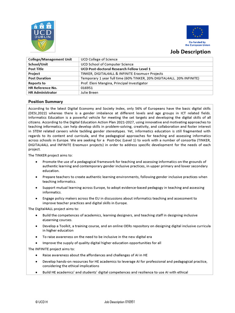 UCD Post-Doc Research Fellow in Informatics | PDF | Art