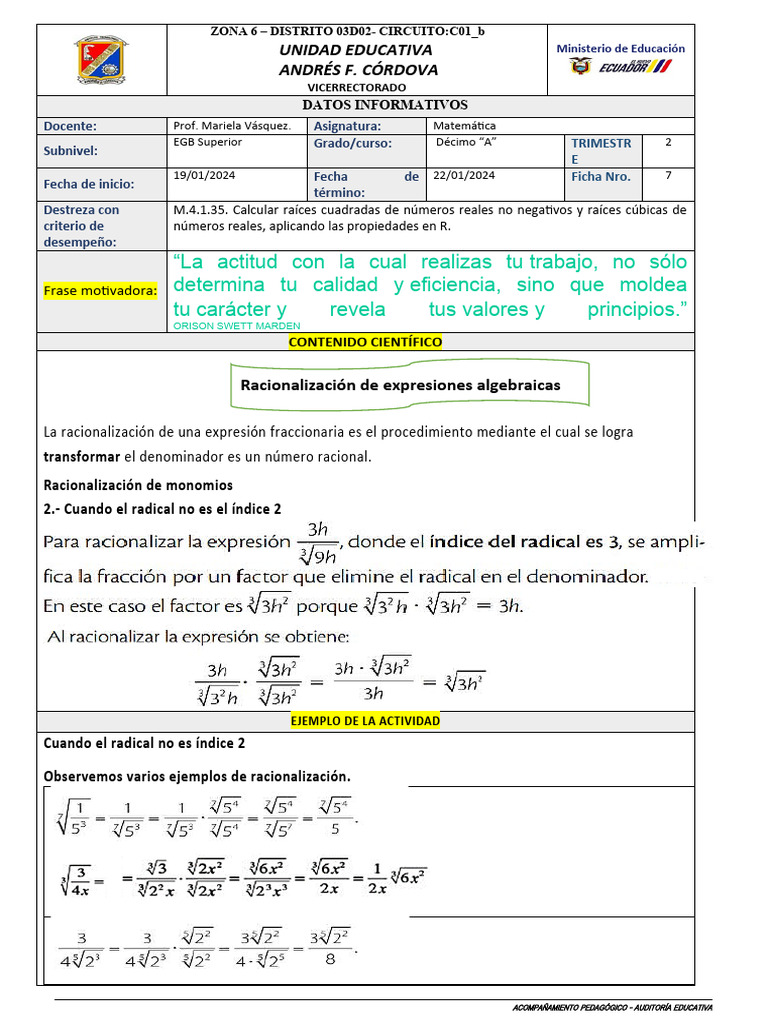10mo - TAREA DE APRENDIZAJE - N6 - MATEMÁTICA | PDF | Matemáticas | Matemática Elemental