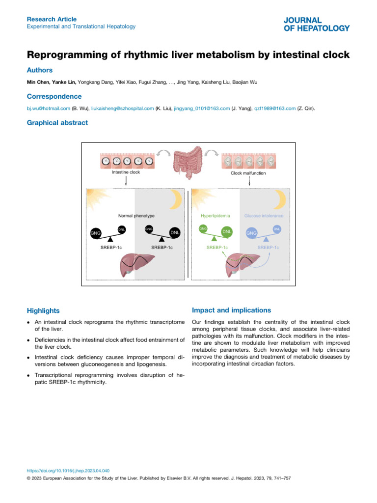 Reprogramming of Rhythmic Liver Metabolism by Intestinal Clock | PDF ...