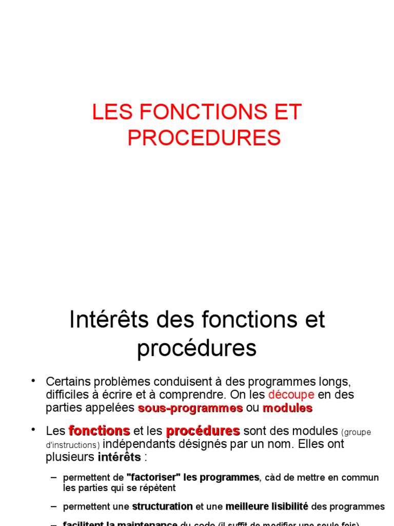 Les Fonctions Et Procedures | PDF | Programme informatique | Programmation