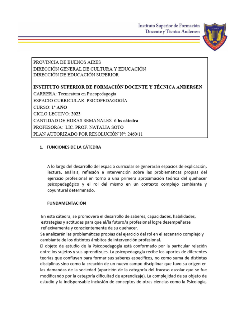 Proyecto Catedra Psicopedagogia | PDF