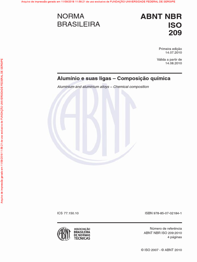 ABNT NBR ISO 209-09 - Composição Química | PDF | Regulamentação
