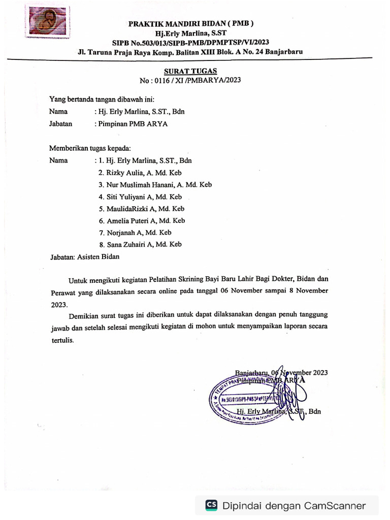 Surat Tugas Pelatihan Skrining Bayi Baru | PDF Surat Tugas Pelatihan Skrining Bayi Baru | PDF