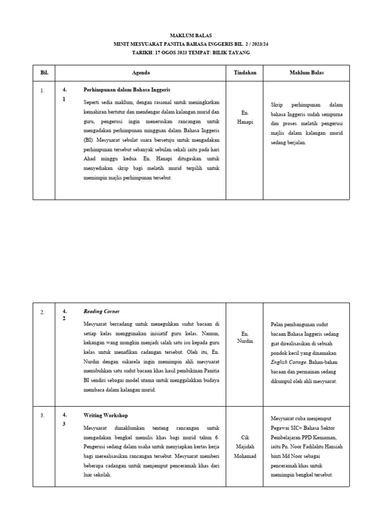 Maklum Balas Bil. 2 2023-24 | PDF