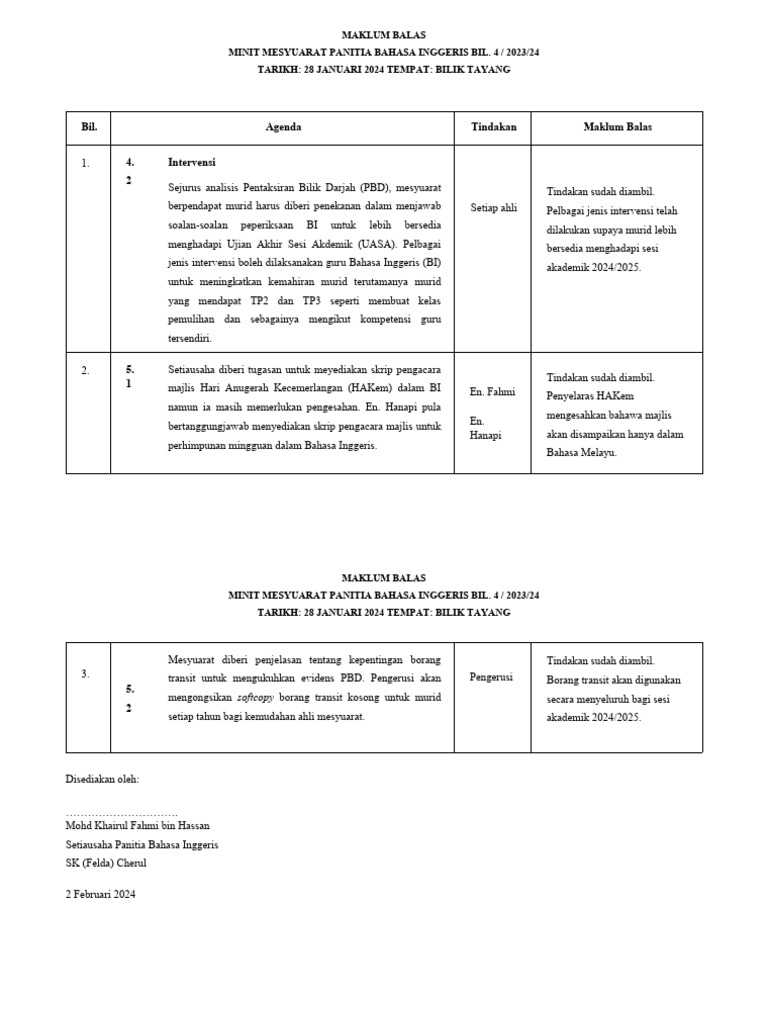 Maklum Balas Bil. 4 2023-24 | PDF
