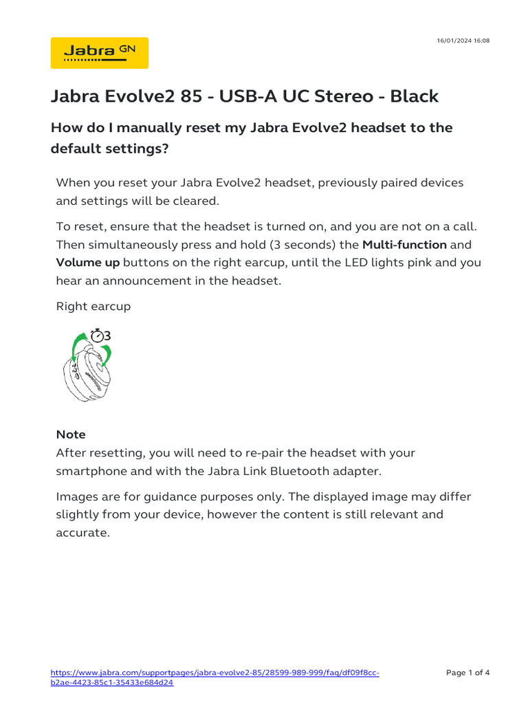 How Do I Manually Reset My Jabra Evolve2 Headset To The Default Settings | PDF | Computer ...