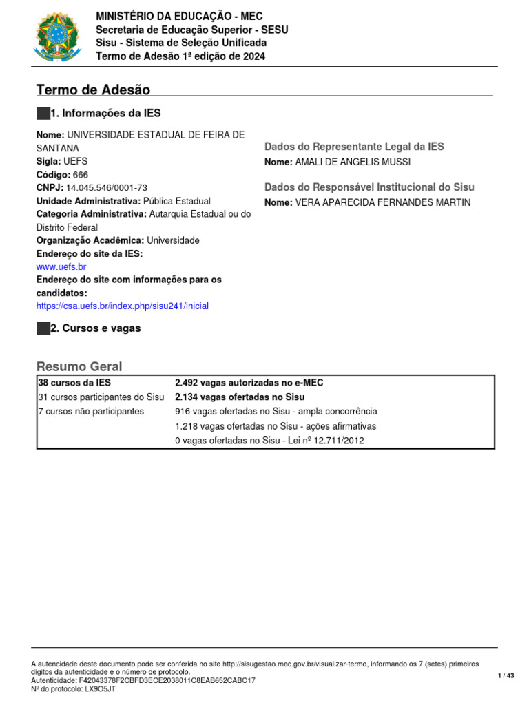 Termo Adesao 666 UEFS | PDF | Diploma de bacharel | Science