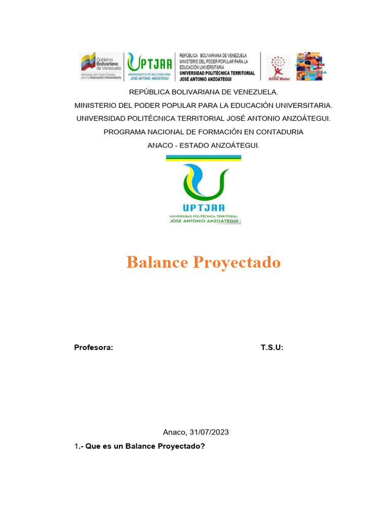 Balance Proyectado | Descargar gratis PDF | Presupuesto | Hoja de balance