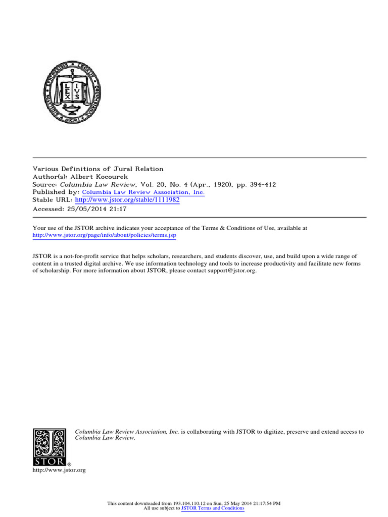 Various Definitions of Jural Relation - Albert Kocourek - Columbia Law ...